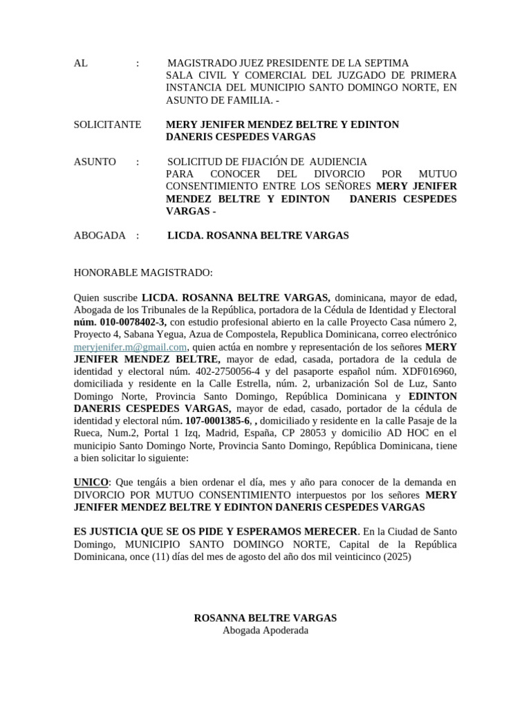 Instancias Divorcio | PDF | República Dominicana | Gobierno