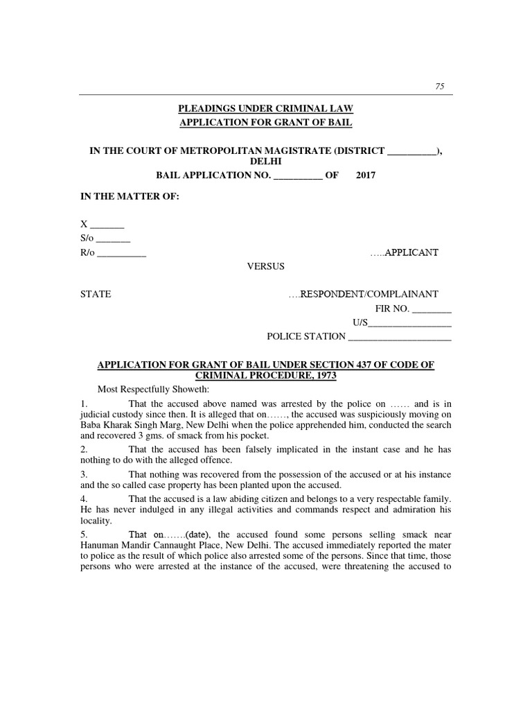Bail Application Under Criminal Law | PDF | Bail | Criminal Procedure ...