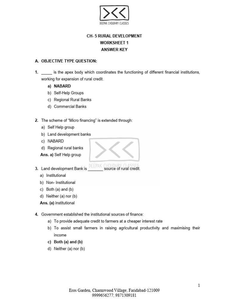 Rural Development Worksheet Answer Key | PDF | Credit | Finance & Money ...