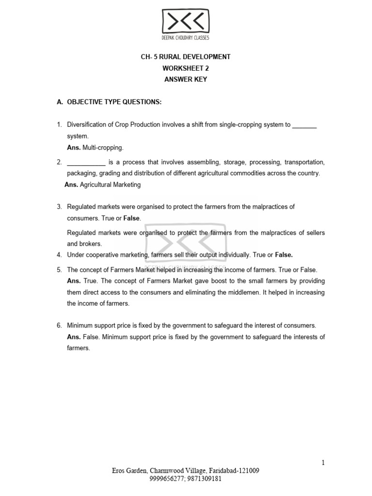 Rural Development Worksheet Answer Key | PDF | Agriculture | Cereals