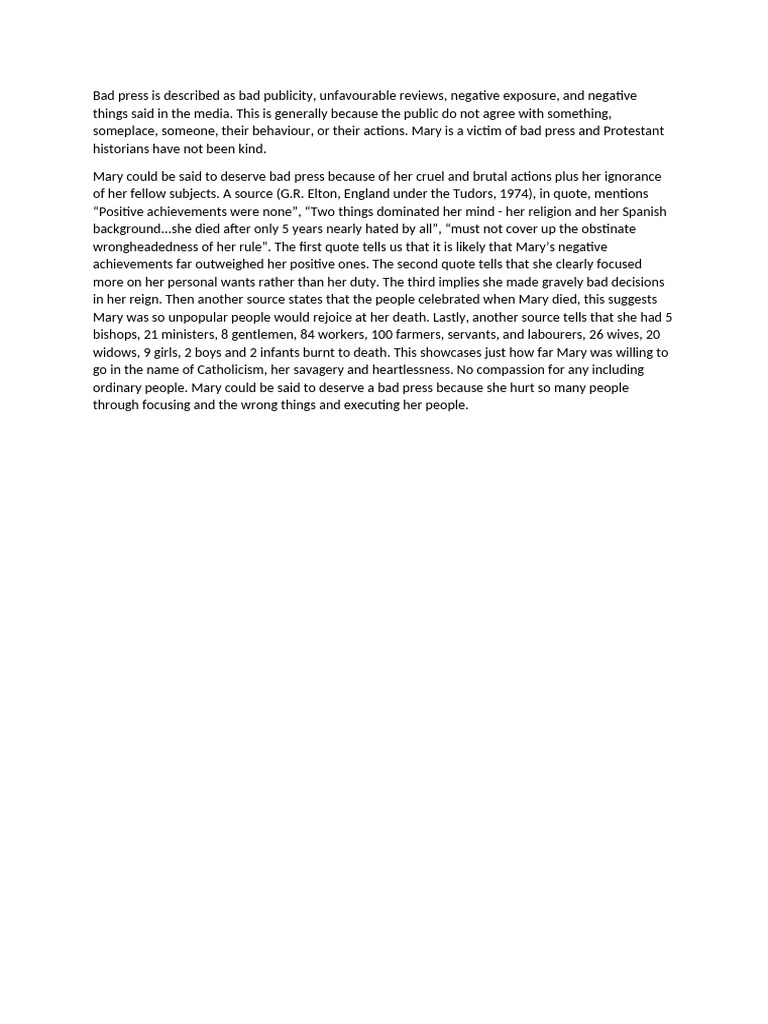 Bad Press Is Described As Bad Publicity | PDF