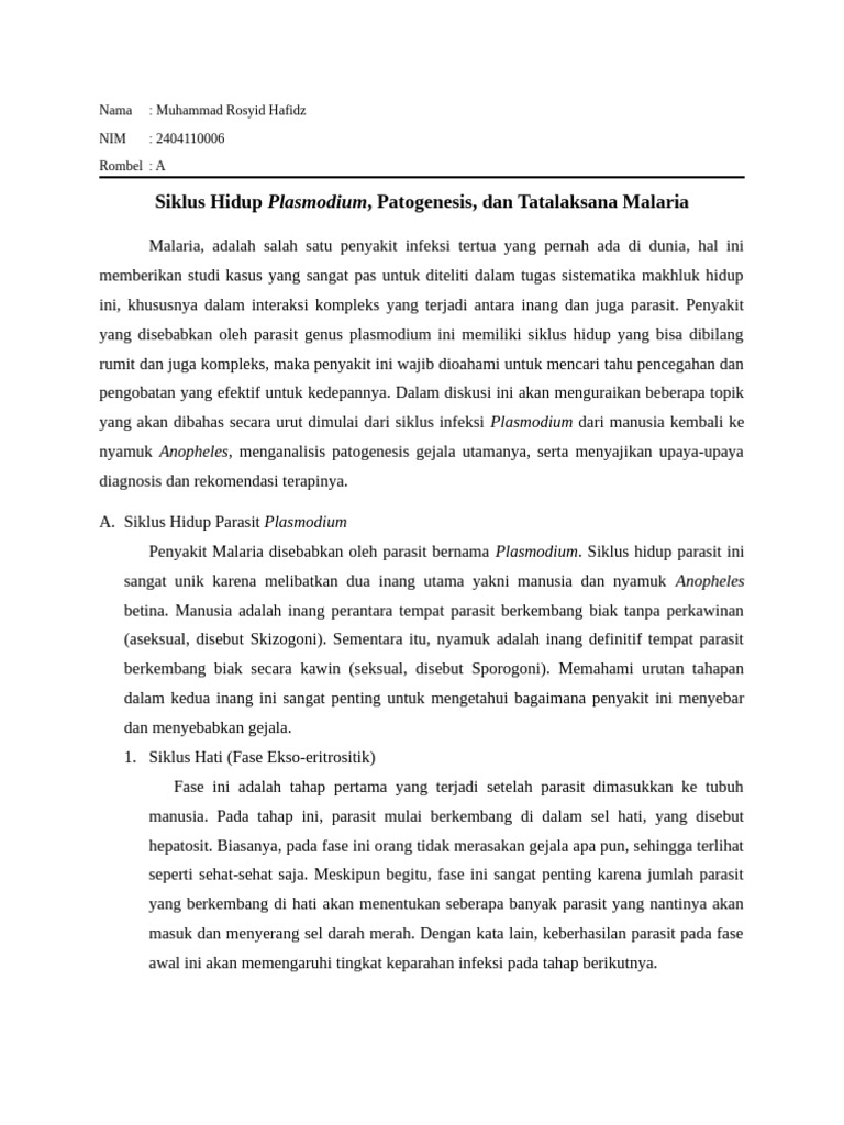 Siklus Hidup dan Patogenesis Malaria | PDF