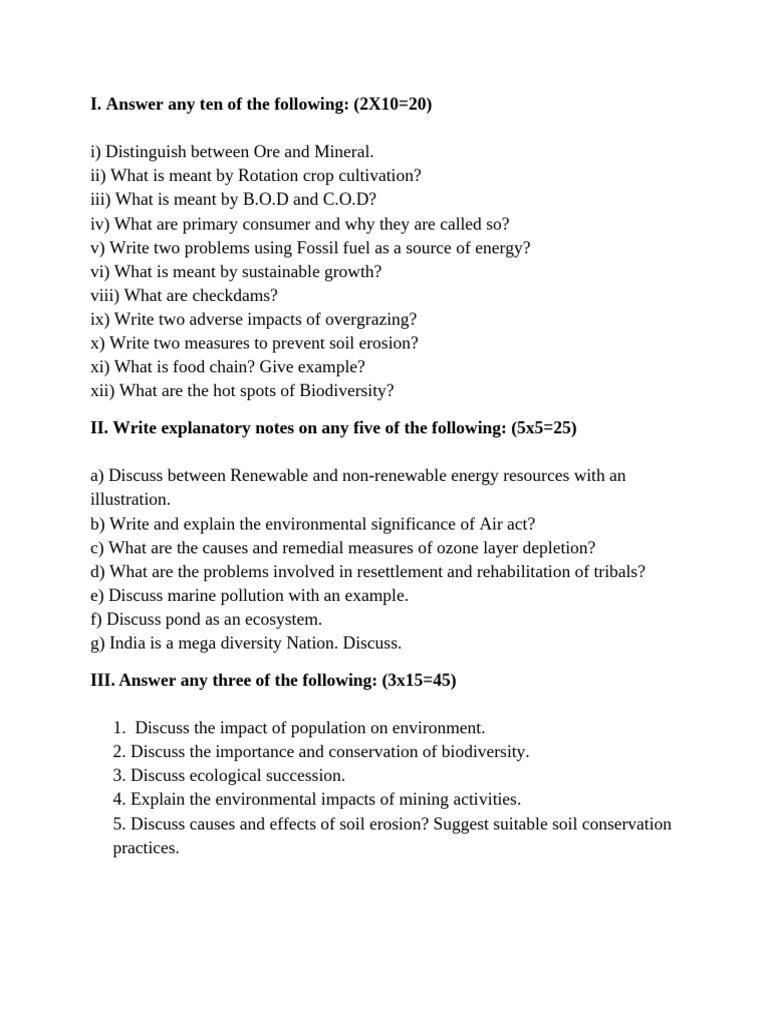 Evs Important Questions | PDF