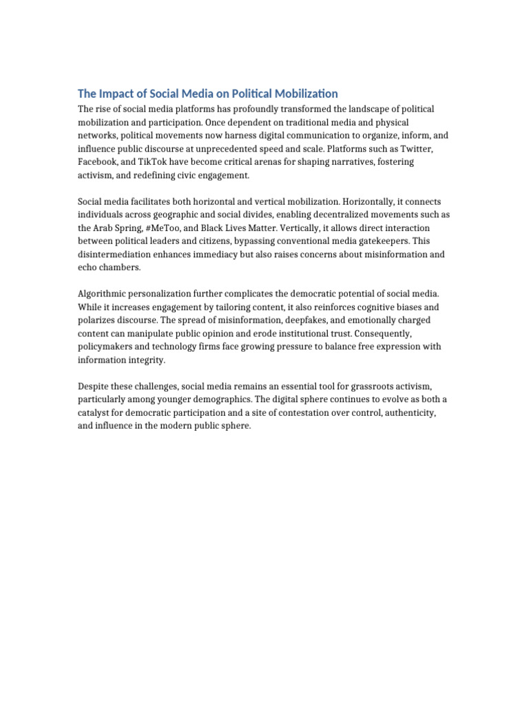 Social Media's Role in Political Mobilization | PDF