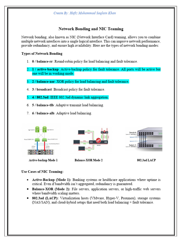 Network Bonding and NIC Teaming | PDF | Load Balancing (Computing) | Ip Address