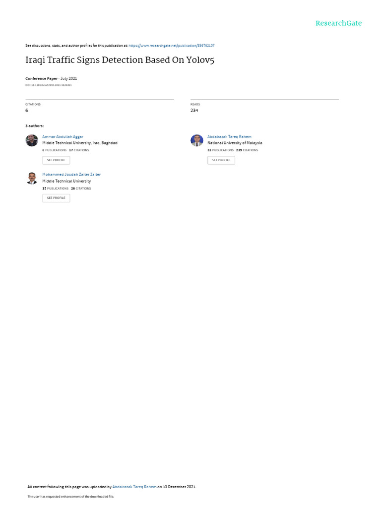 Iraqi Traffic Signs Detection Based on Yolov5 | PDF