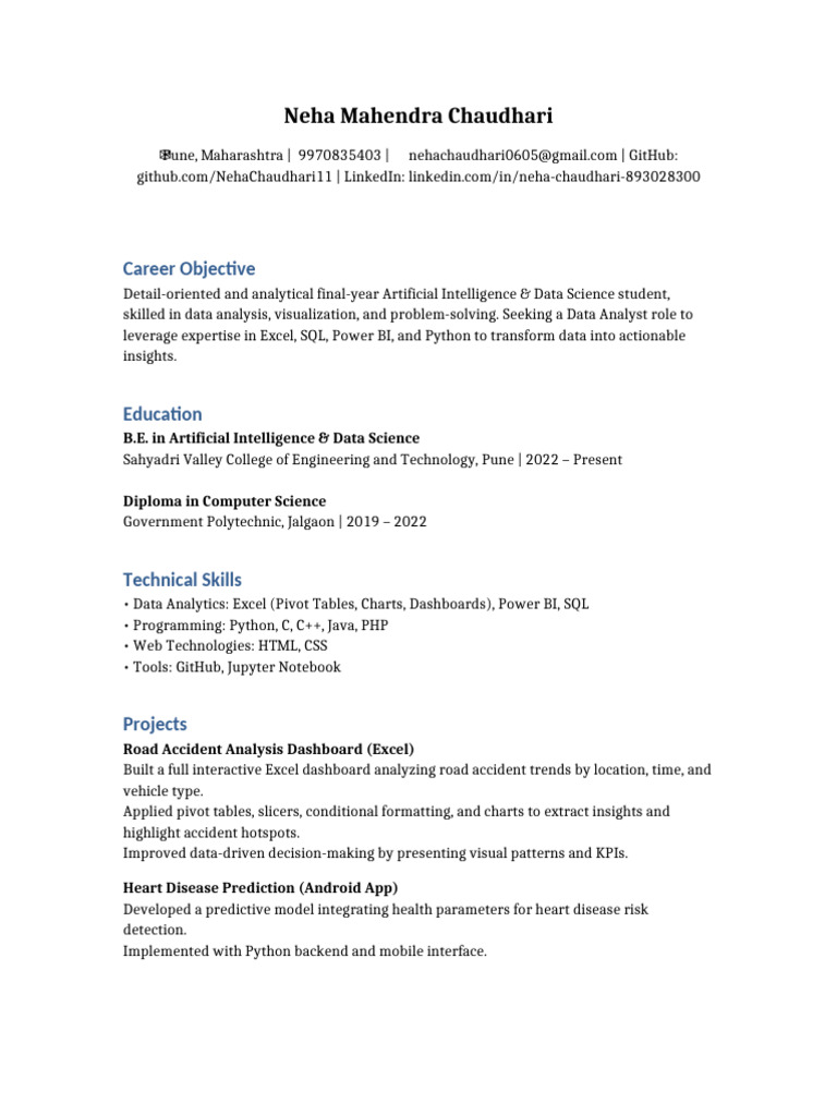 Neha Chaudhari Resume | PDF