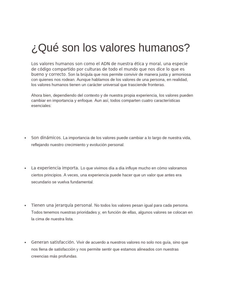 Definición de valores humanos | PDF | Experiencia | Moralidad