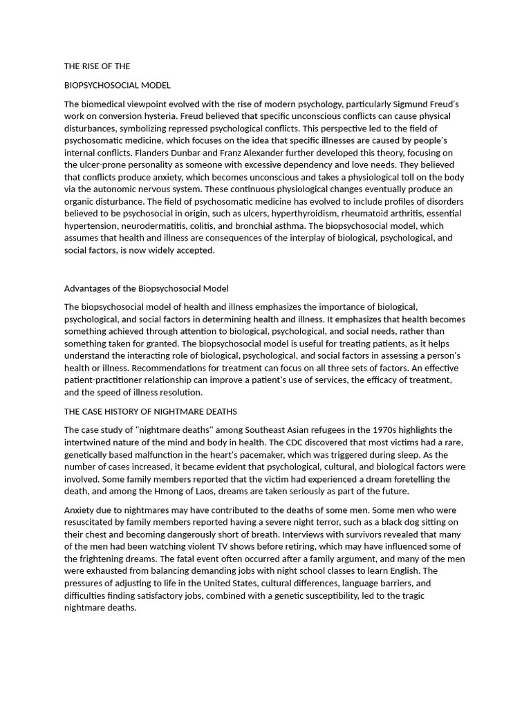 Biopsychosocial Model | PDF | Psychology | Psychosomatic Medicine