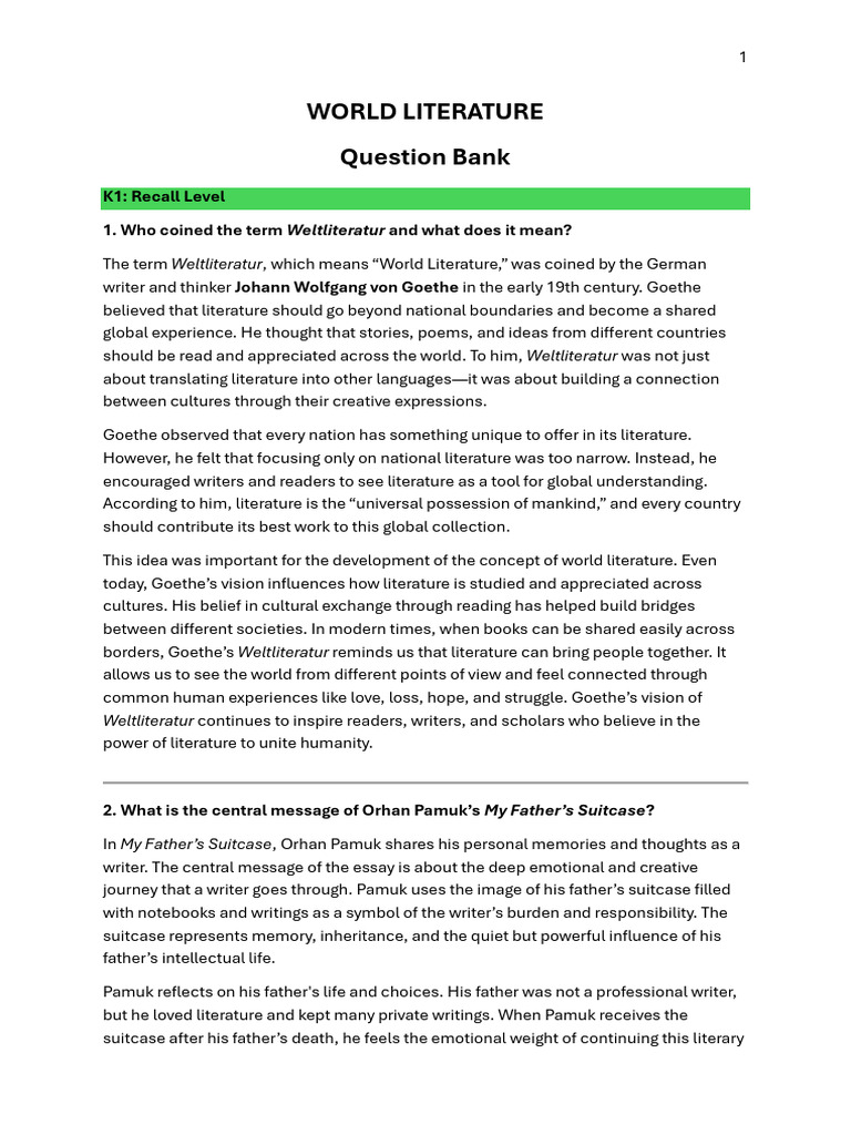 World Literature Insights and Concepts | PDF | Translations | One ...
