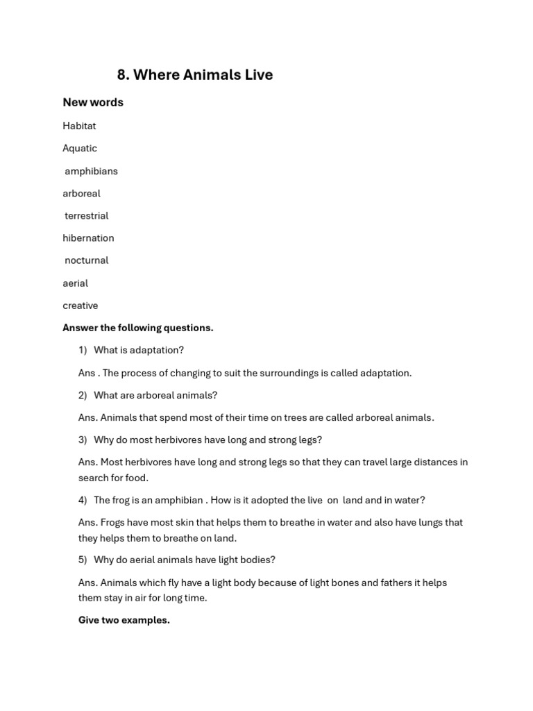 CH - 8 Where Animals Live | PDF | Amphibian | Frog