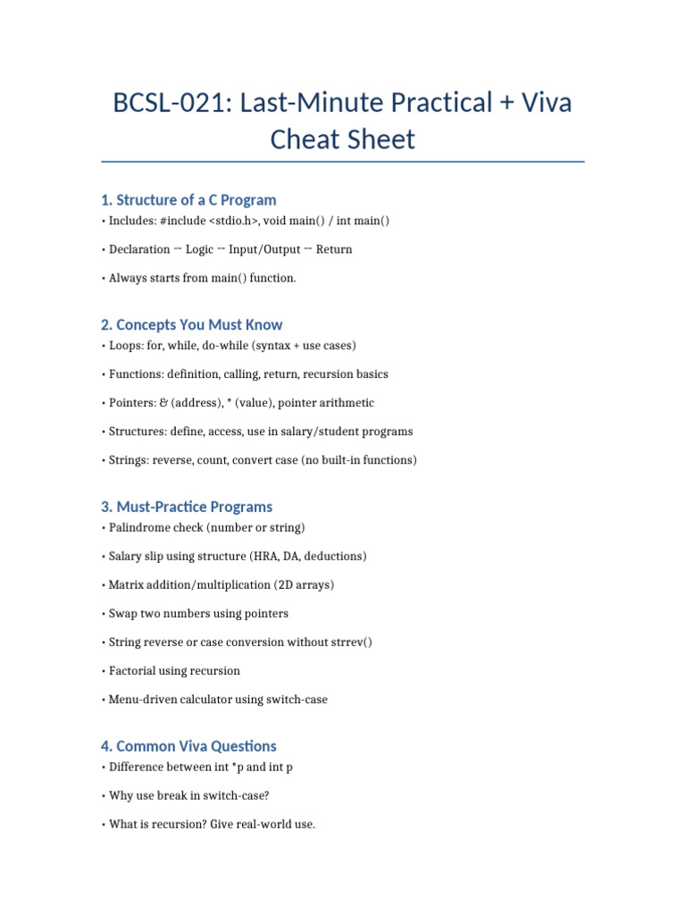 BCSL-021 Cheat Sheet | PDF