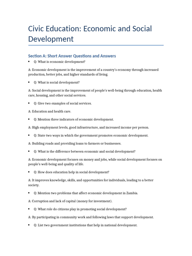 Civic Education Economic and Social Development | PDF | Economic ...