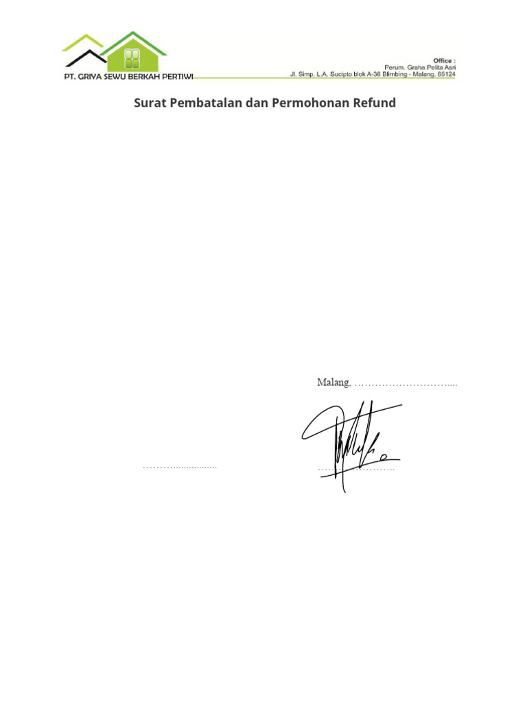 Surat Pembatalan dan Refund Rumah | PDF