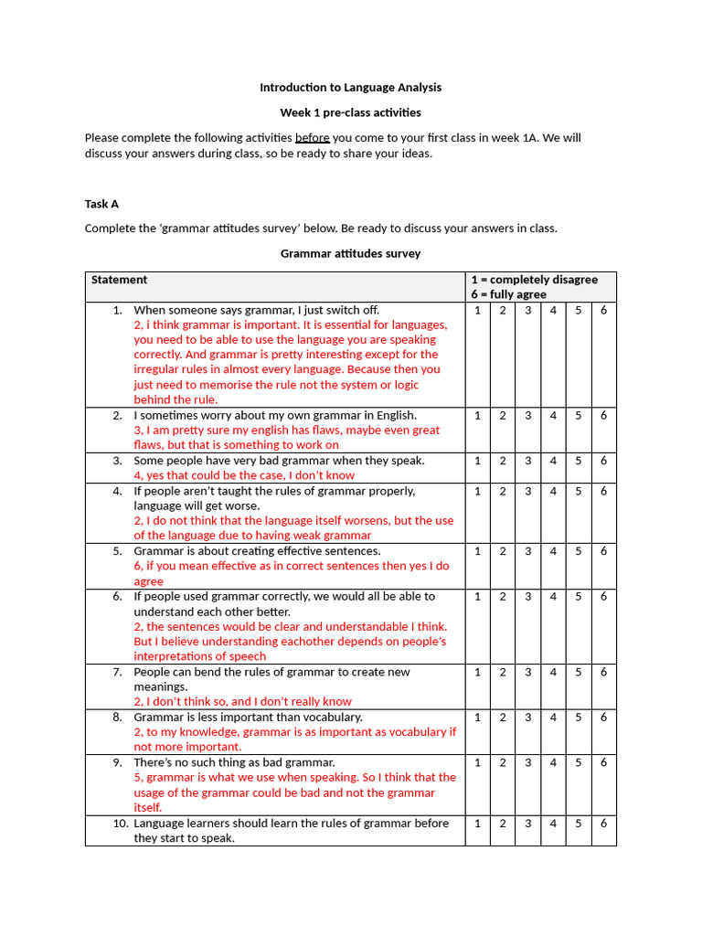 ILA A1 Pre-Class Preparation | PDF | Semantics | Grammar