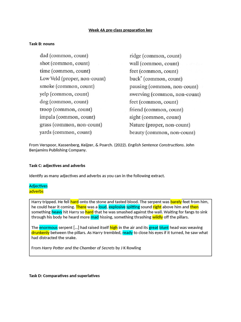 ILA Week A4 Pre-Class Preparation Key | PDF | Adjective | Adverb