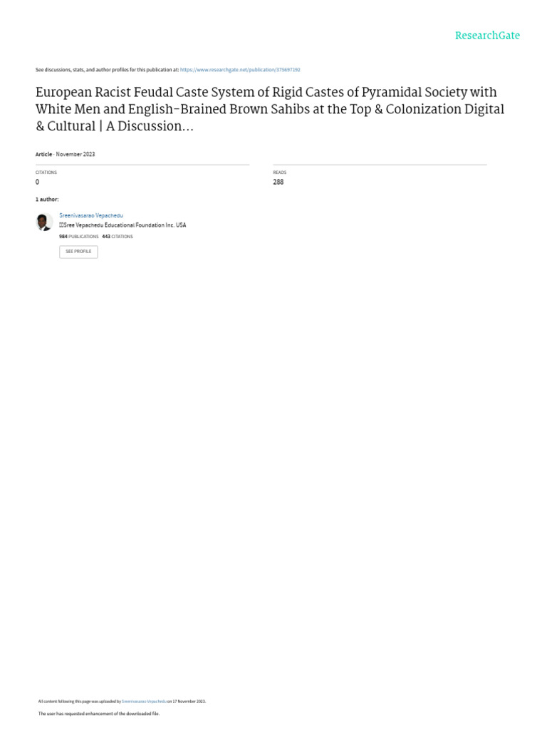 European Racist Feudal Caste Systemofrigid Castesofpyramidal Society ...
