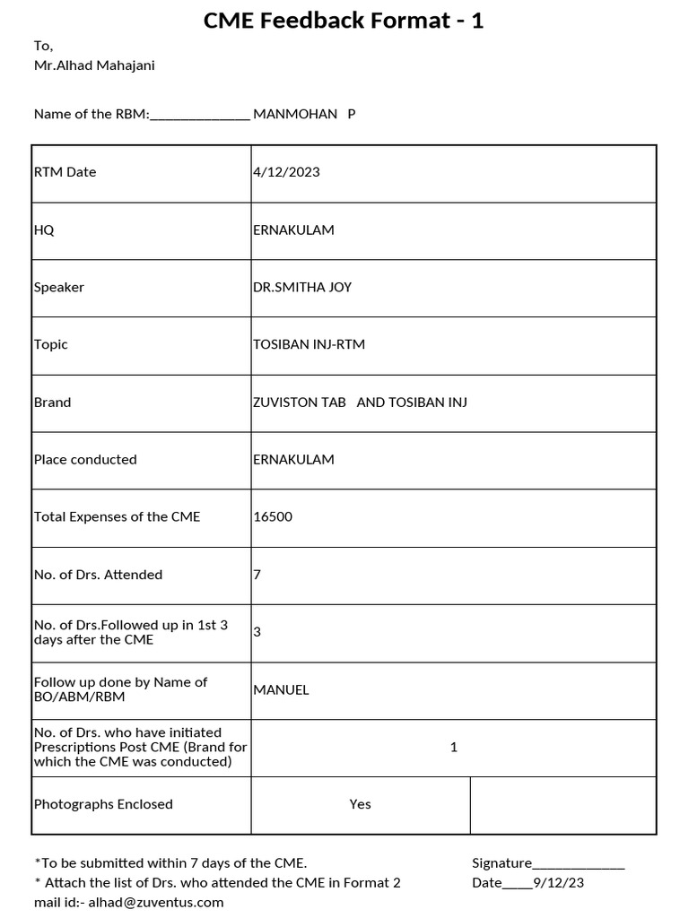 Lakeshore Cme Feedback Format | PDF
