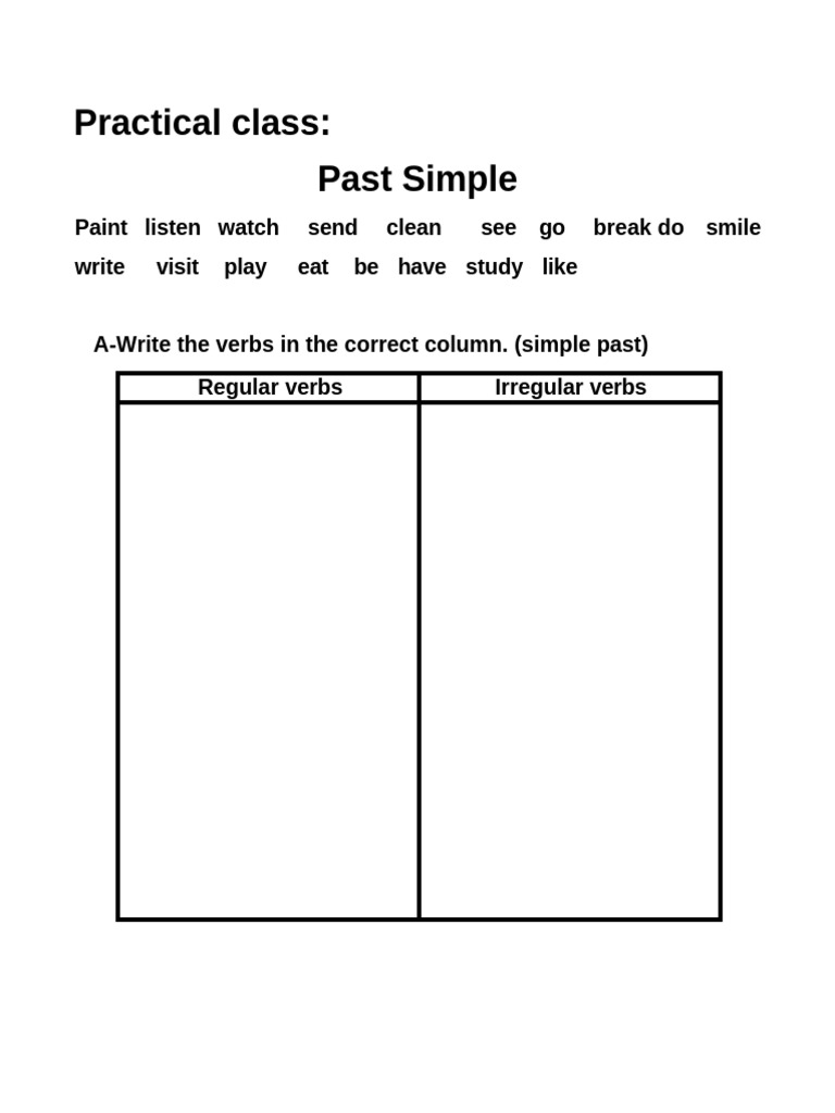 Week 9-Class 1 - Practical Class - Regular An Irregular Verbs | PDF