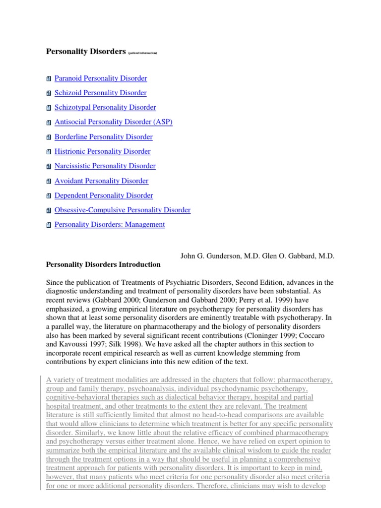 Personality Disorders | PDF | Dialectical Behavior Therapy | Psychotherapy