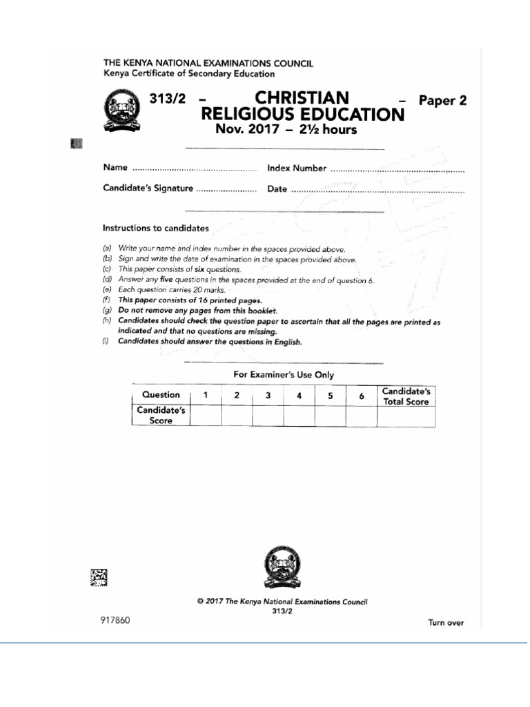 Cre Pp2 Kcse 2017 Questions Paper | PDF