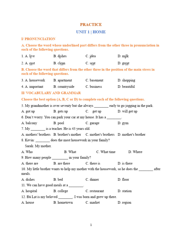 SW6 Practice T NG Test HK1 | PDF