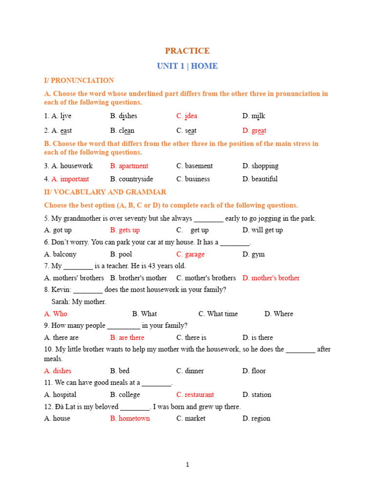 KEY SW6 Practice T NG Test HK1 | PDF | Foods