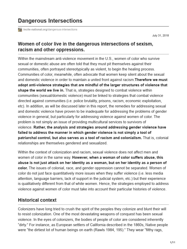 Dangerous Intersections Pdf Intersectionality Domestic Violence