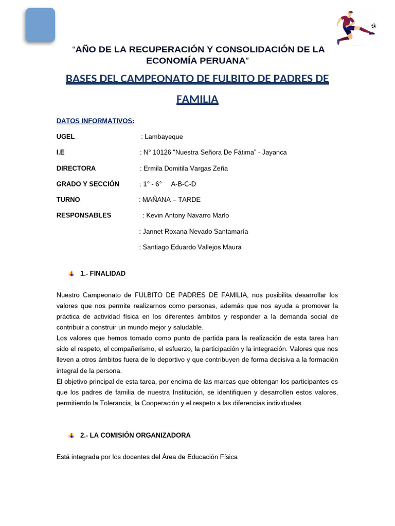 Campeonato de Fulbito para Padres 2023 | PDF | Asociación de Futbol ...