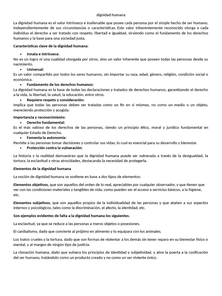 Significado y Valor de la Dignidad Humana | PDF | Dignidad | Derechos ...