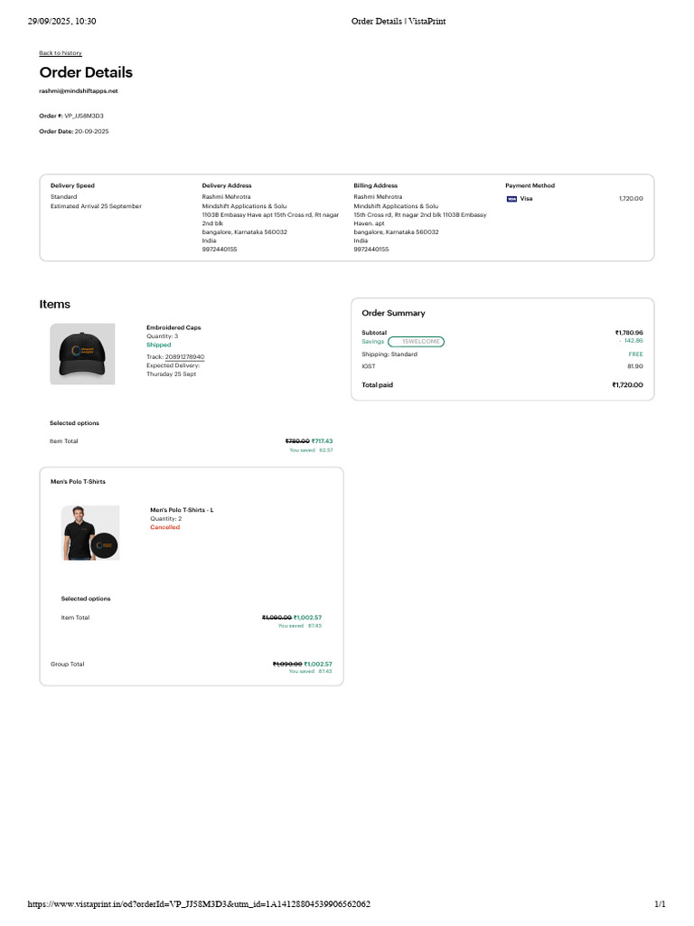 Order Details - VistaPrint | PDF