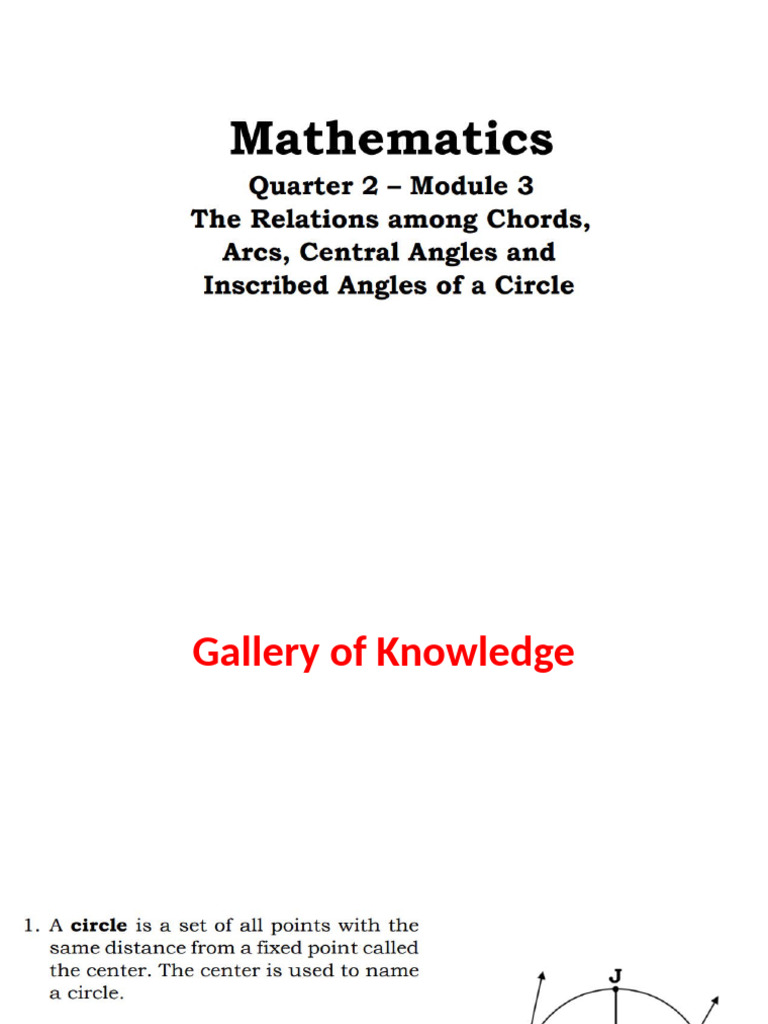 Relations Among Chords, Arcs, Central Angles and Inscribed Angles | PDF