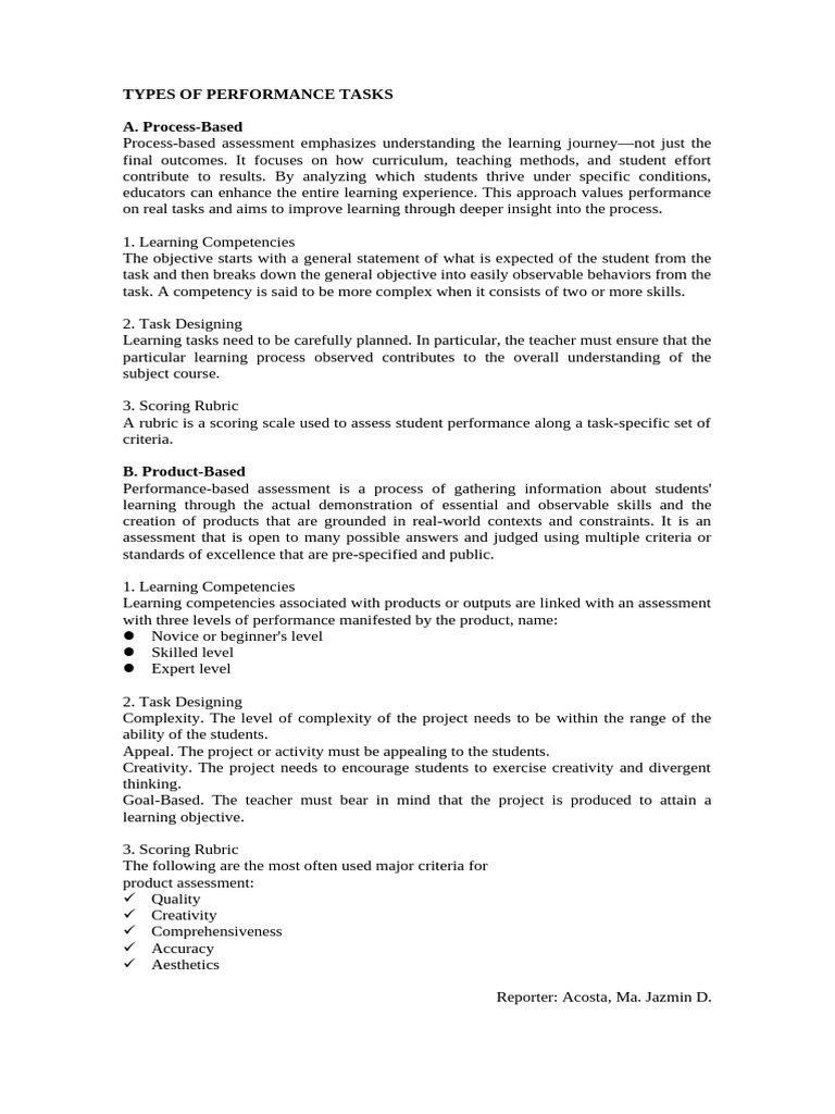 Types of Performance Tasks | PDF