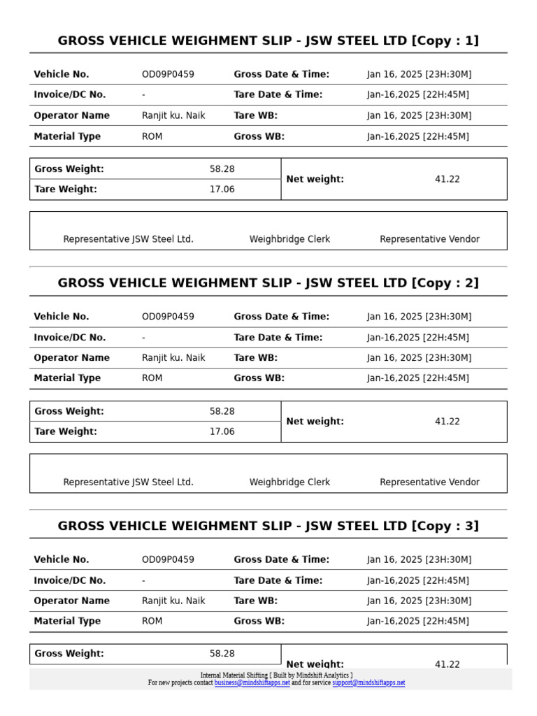 Weighment Slip OD09P0459 2025-01-16 | PDF | Transport Infrastructure ...