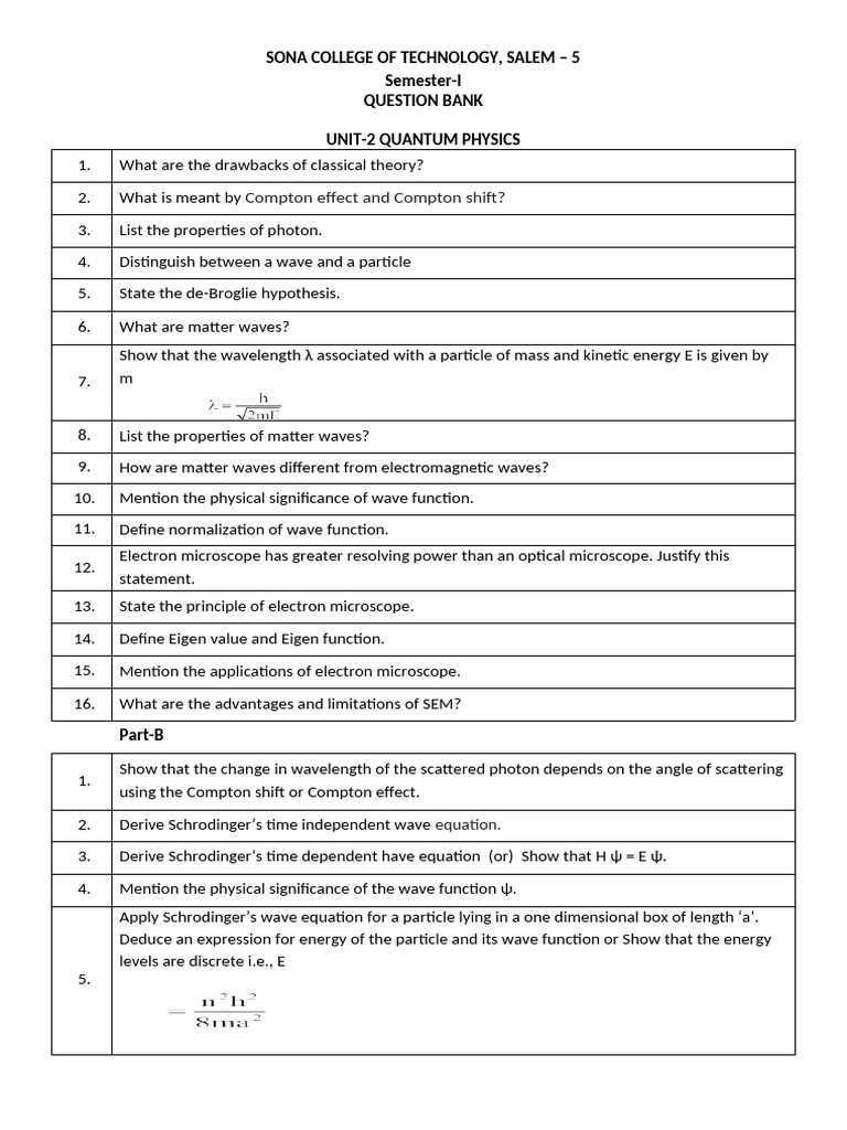 Quantum Physics Question Bank | PDF | Electronvolt | Electron