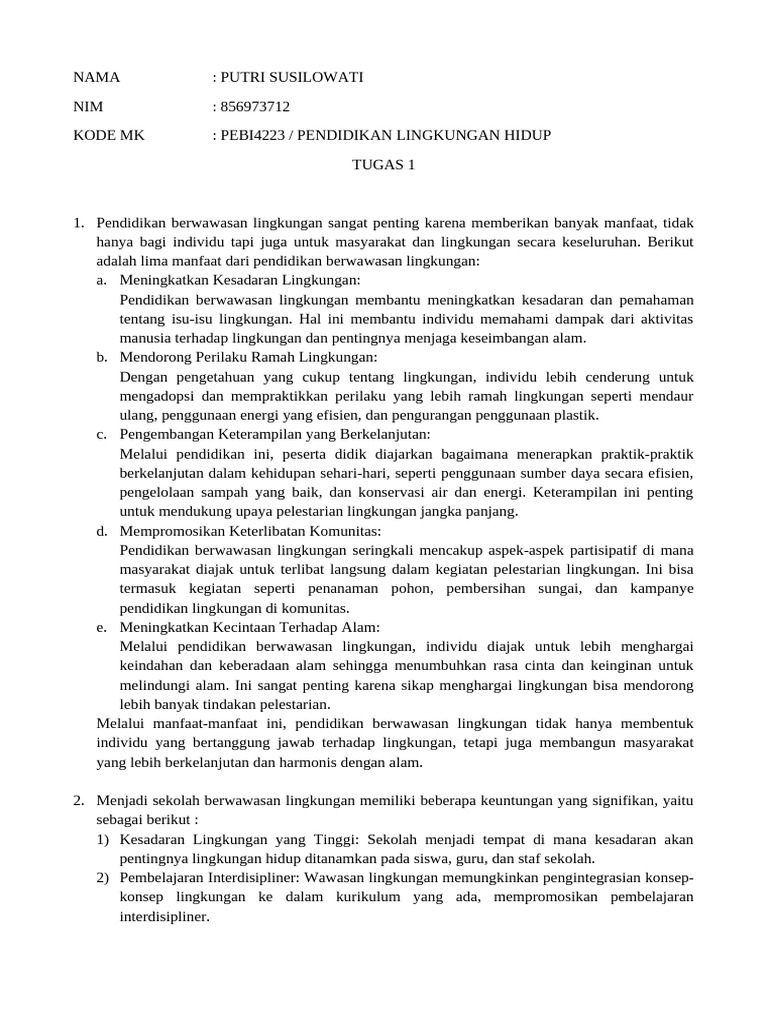 TUGAS 1_Elearning_LINGKUNGAN HIDUP | PDF