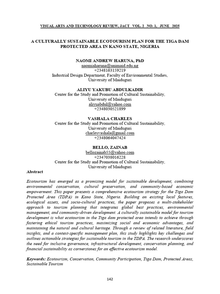 A Culturally Sustainable Ecotourism Plan For The Tiga Dam Protected ...
