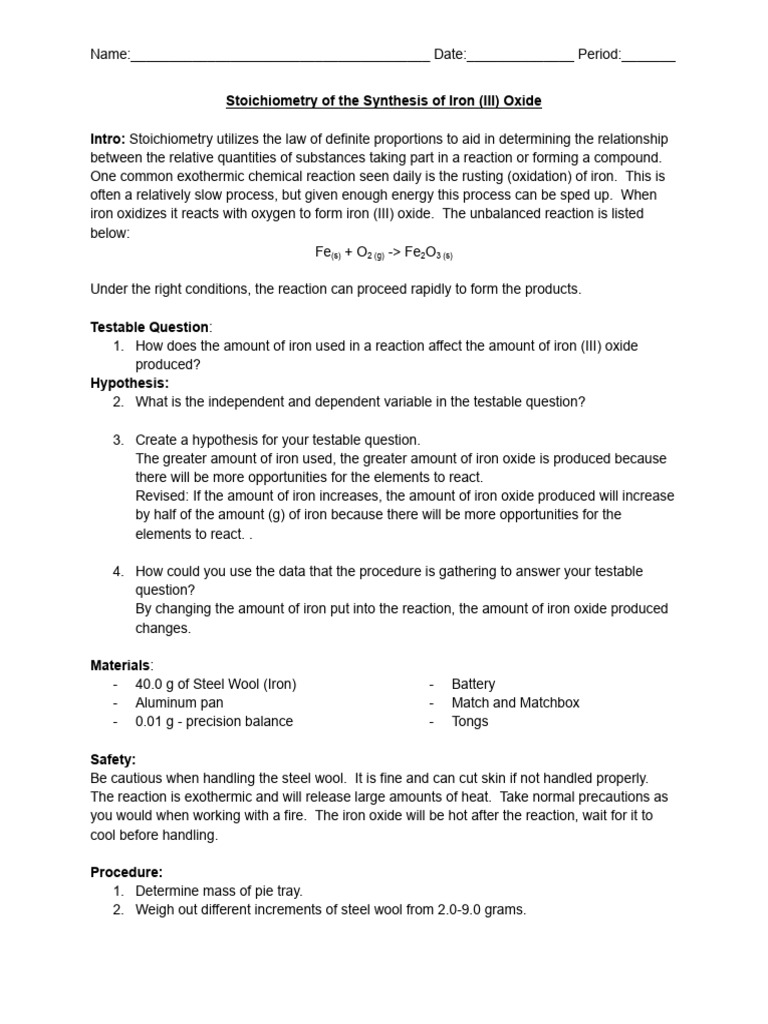 Stoichiometry of Steel Wool Reacting With Oxygen | PDF | Stoichiometry ...