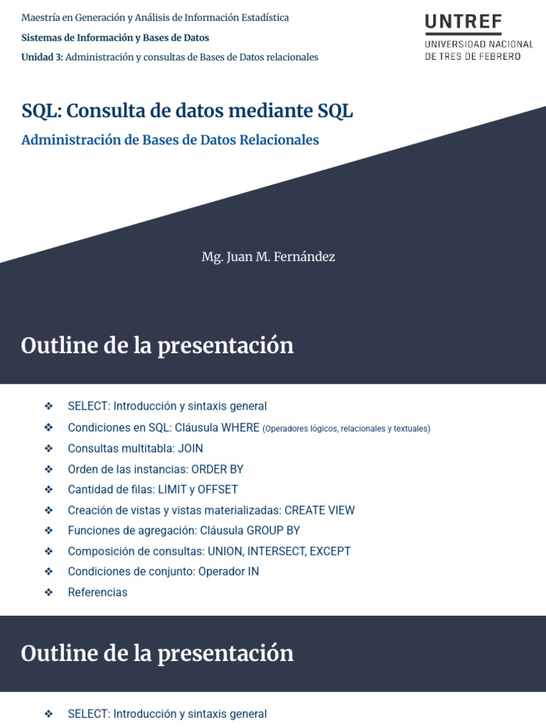 [U303] SQL_ Consulta de Datos (SELECT).Pptx | PDF | SQL | Datos de ...