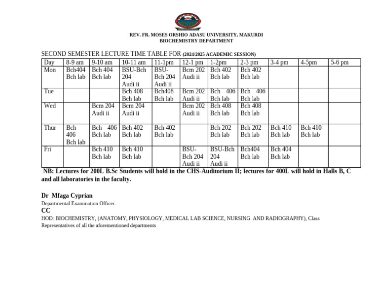 2025 Lecture Time Table | PDF