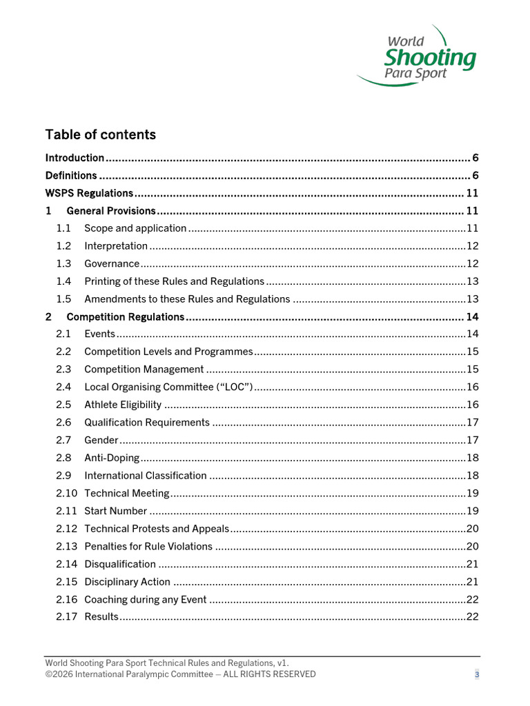 WSPS Technical Rules & Regulations Guide | PDF | Paralympic Games | Sports