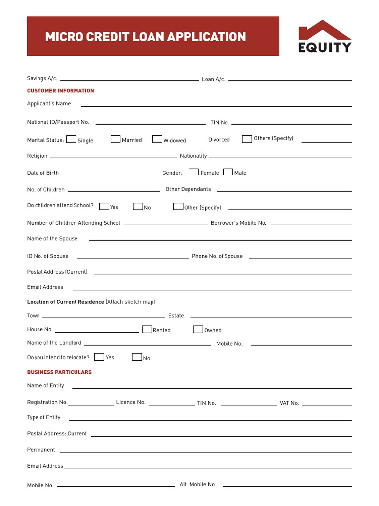 Equity Bank Loan Application Form | PDF | Equity (Finance) | Income