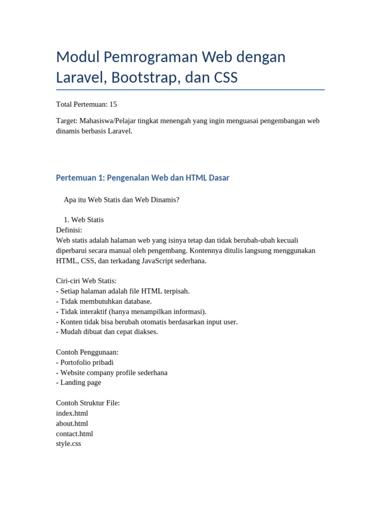 Modul Lengkap Pemrograman Web Laravel Bootstrap CSS Dengan Materi | PDF