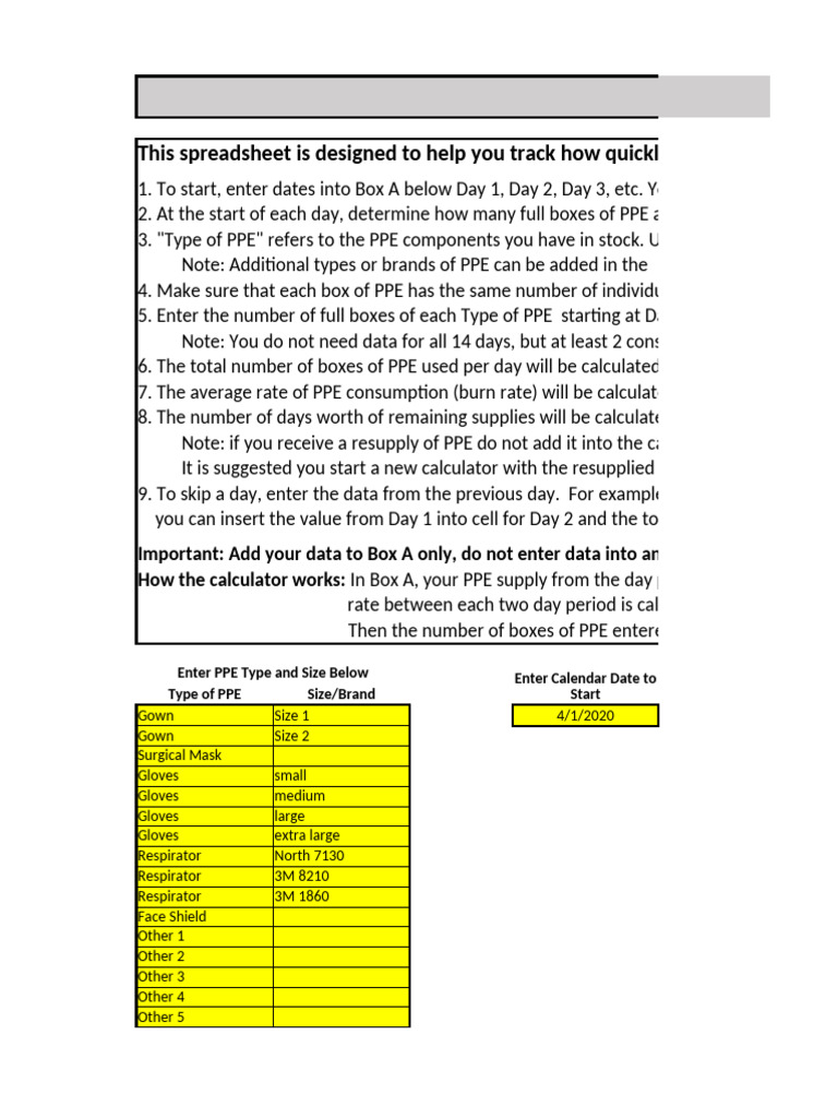 PPE Burn Rate Tracking Tool | PDF | Personal Protective Equipment