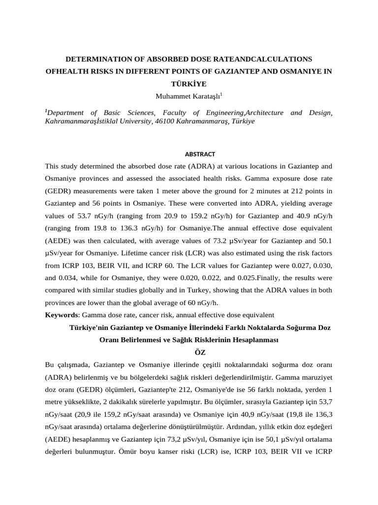 23.03.2025. Determination of Absorbed Dose Rate and Calculations of ...