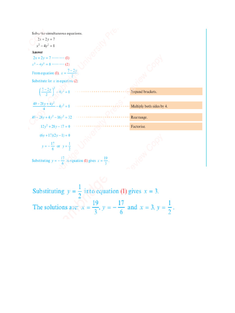 1.4 Solving Simultaneous Equations (One Linear and One Quadratic) | PDF