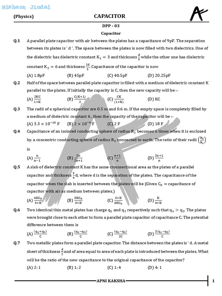 DPP - 03 _ Capacitor NJ_247 | PDF | Capacitor | Capacitance