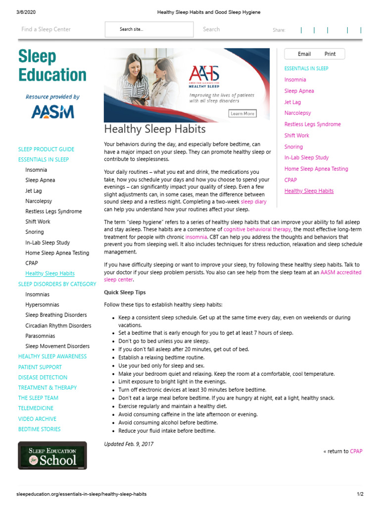 Healthy Sleep Habits and Good Sleep Hygiene | PDF | Sleep | Insomnia