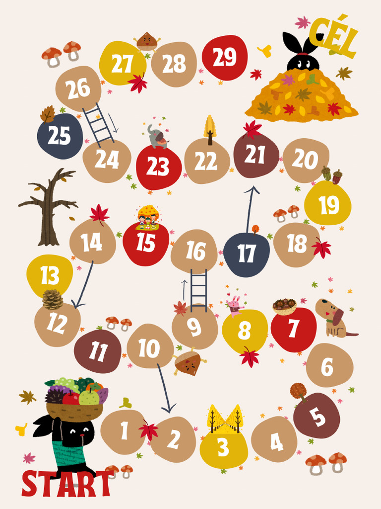 Autumn Board Game Worksheet in Green Yellow Illustrative Style | PDF
