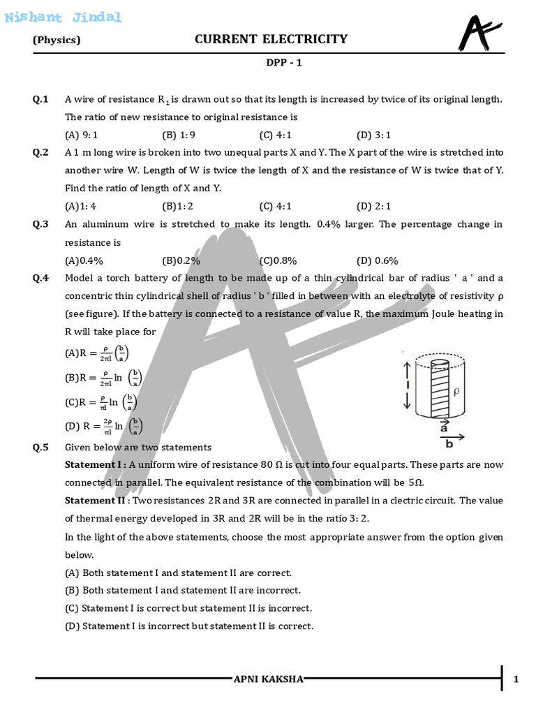 DPP - 01 - Current Electricity NJ - 247 | PDF | Electric Current ...